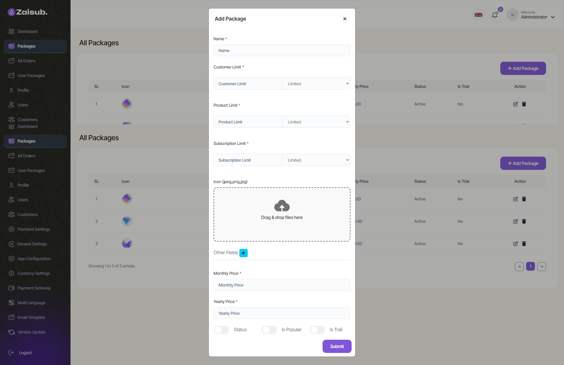 Zaisub - Subscription & Billing management SAAS Addon. by zainiktheme